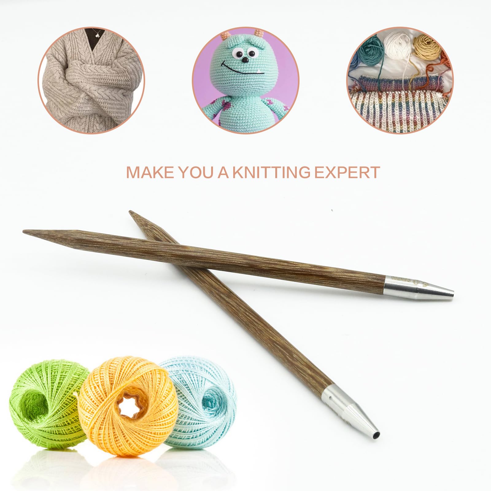 Ruidi 13 Pair Wing-Wood Round Interchangeable Loop Knitting Needle Set
