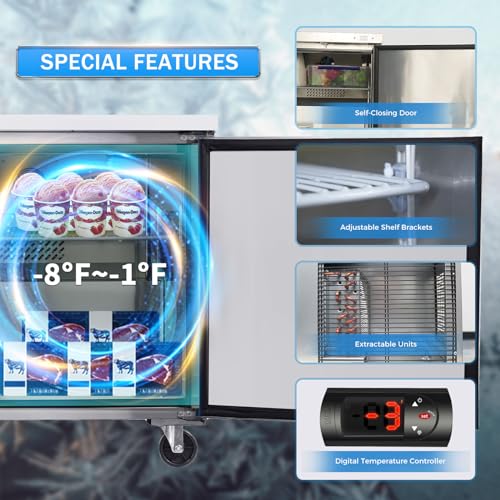 ORIKOOL 48" Commercial Under Counter Freezer 2 Doors 14 Cu.ft Undercounter Work Top Freezers ETL Approved