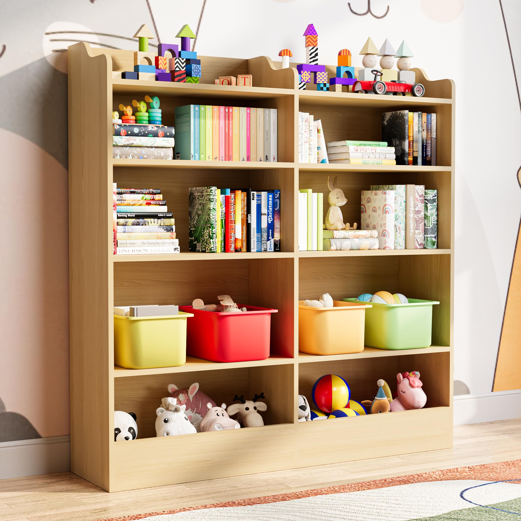 Cozy Castle 5 Tier Bookshelf, 10 Cube Toy Storage Organizer, Toddler Bookcase Storage Cabinet for Playroom, Bedroom, Kids Room, Reading Nook, Nursery