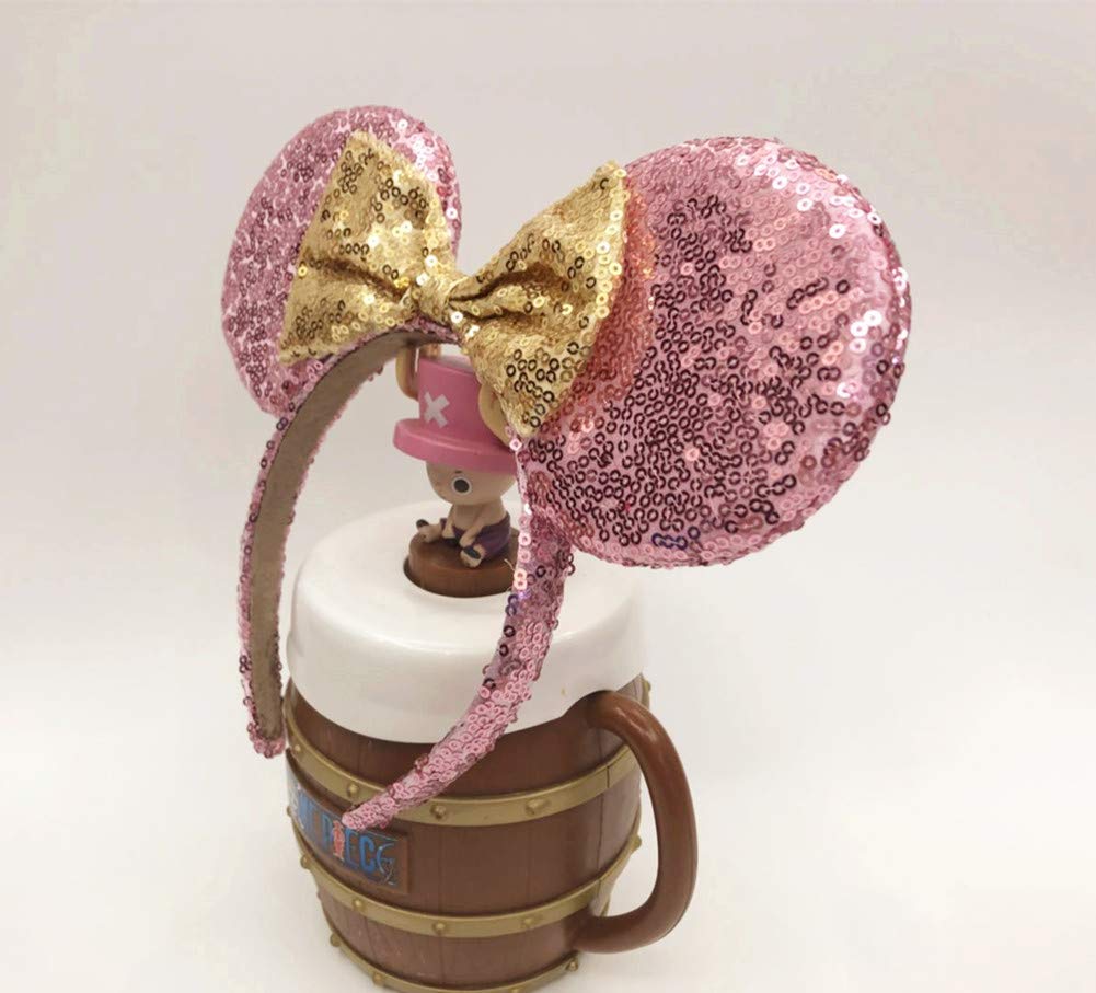 WLFY Minnie Ears Headbands Butterfly Glitter Hairband (Pink and gold)