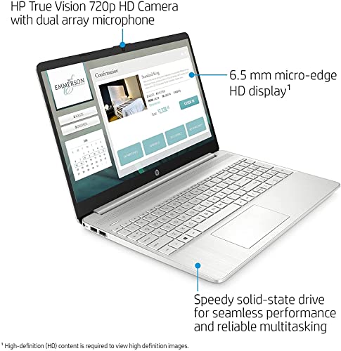 HP 15.6" HD Laptop Computer 2022, AMD Athlon Silver 3050U (Beats i3-7100U) Up to 3.2GHz, 16GB RAM, 256GB SSD, Webcam, USB-C, Wins 10 W/ 1 Year of Microsoft365, Mouse, Sleeve, Silver
