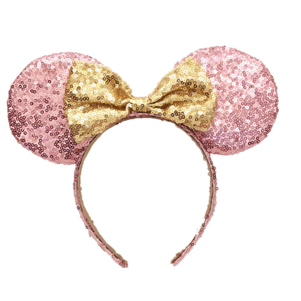 WLFY Minnie Ears Headbands Butterfly Glitter Hairband (Pink and gold)