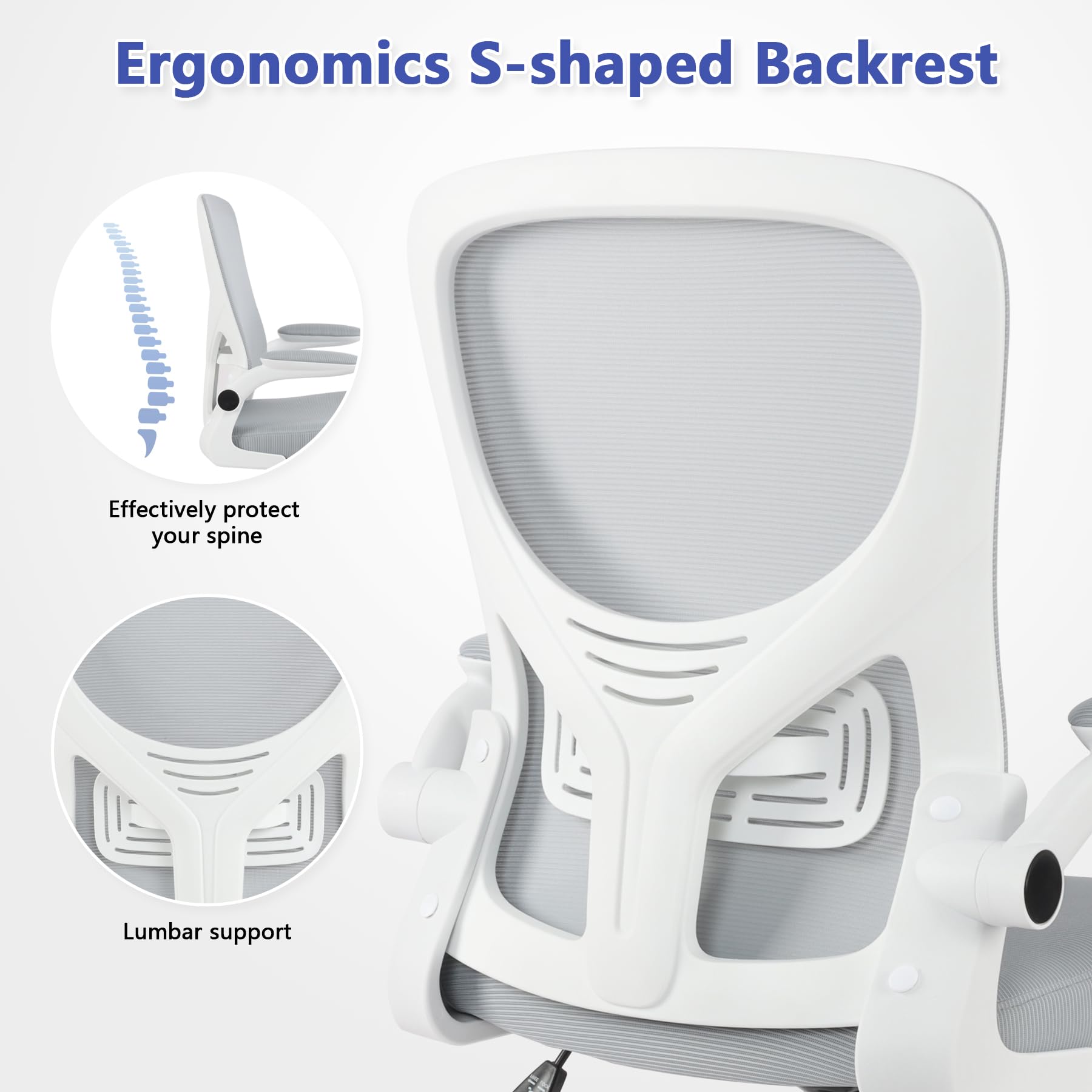 Hyrestii Home Office Chair Ergonomic Desk Chair with Lumbar Support, Breathable Mid-Back Comfortable Mesh Computer Chair with PU Silent Wheels, Flip-up Armrests, Tilt Function