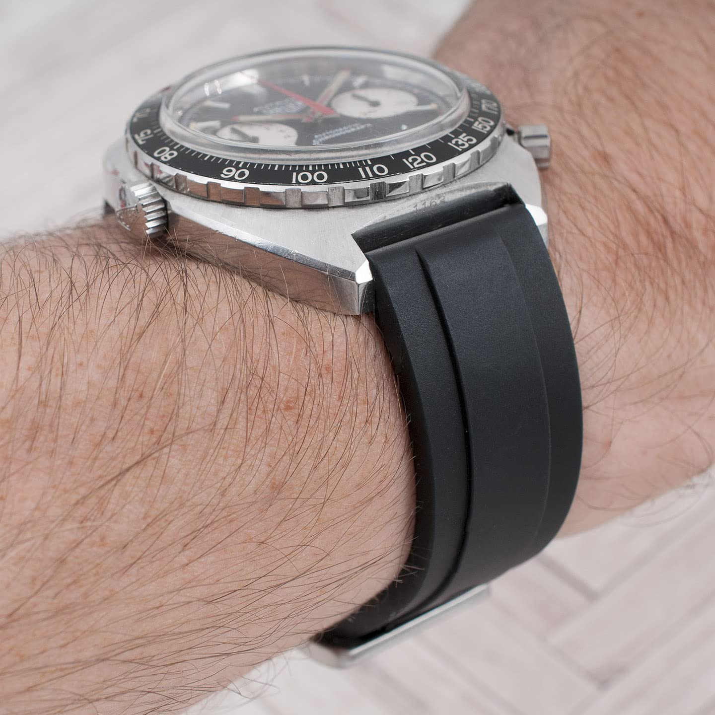 StrapHabit Quick Release Rubber Watch Strap Band FKM 20mm 22mm 24mm (Black, 22mm)
