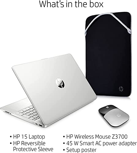 HP 15.6" HD Laptop Computer 2022, AMD Athlon Silver 3050U (Beats i3-7100U) Up to 3.2GHz, 16GB RAM, 256GB SSD, Webcam, USB-C, Wins 10 W/ 1 Year of Microsoft365, Mouse, Sleeve, Silver