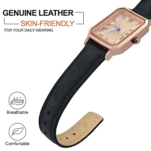 ANNEFIT Genuine Leather Watch Strap for Women, Quick Release Replacement Band 14mm (Black)