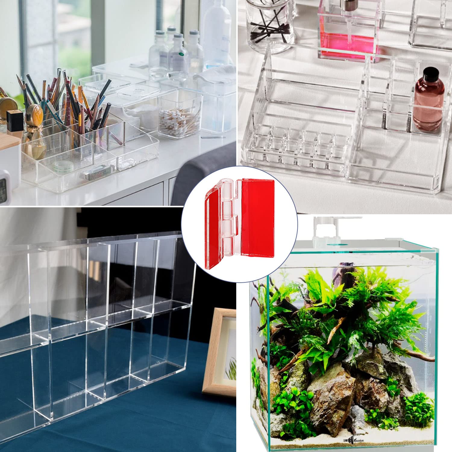 12 Pcs 35x25 mm Mini Transparent Acrylic Hinge Self-Adhesive Small Hinges Folding Hinge, Clear Plastic Hinges for Glass, Crafts, Aquarium Lid, Cabinet, Furniture, Display Stand