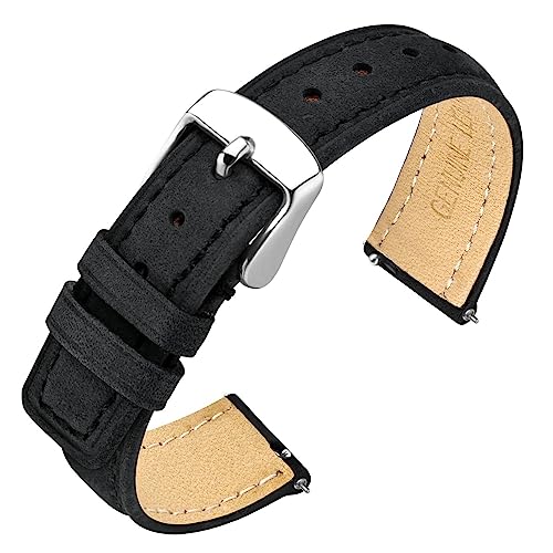 ANNEFIT Genuine Leather Watch Strap for Women, Quick Release Replacement Band 14mm (Black)