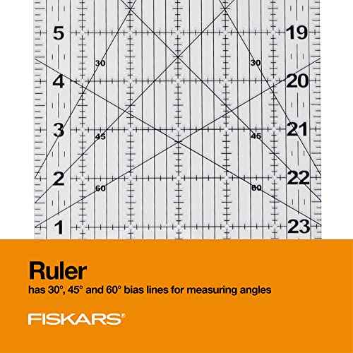 Fiskars 3 Piece Rotary Cutter Set, 45 mm Blade Rotary Fabric Cutter, Fabric Cutting Mat, Ruler for Sewing, Crafts, White/Grey