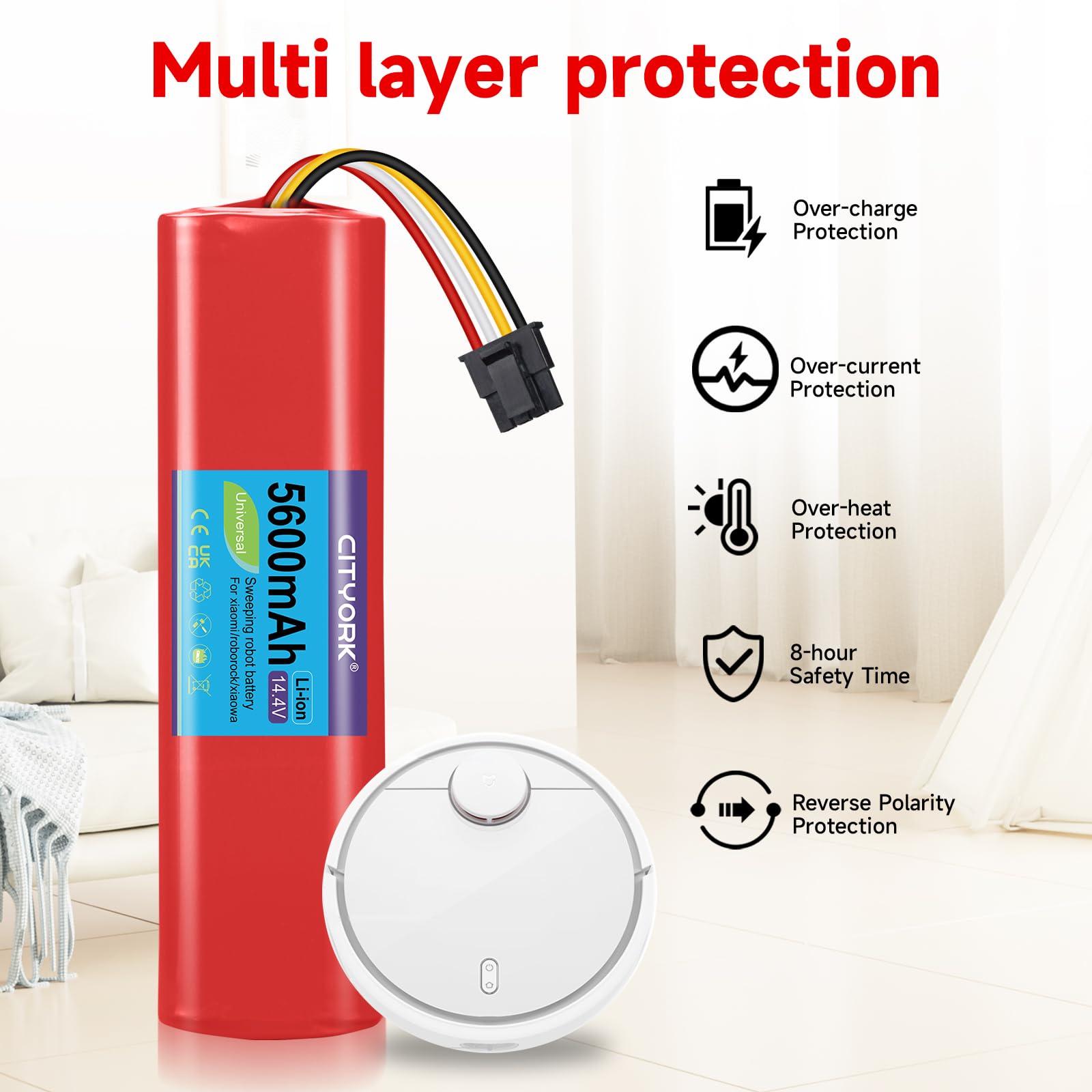 CITYORK Replacement Battery for Xiaomi Roborock S4 S4 Max S5 S5 Max S6 S7 S55 S50 S51 S55, for Xiaowa C10 E25 E20 E35 Vacuum Robot Cleaner, 5600mAh 14.4V