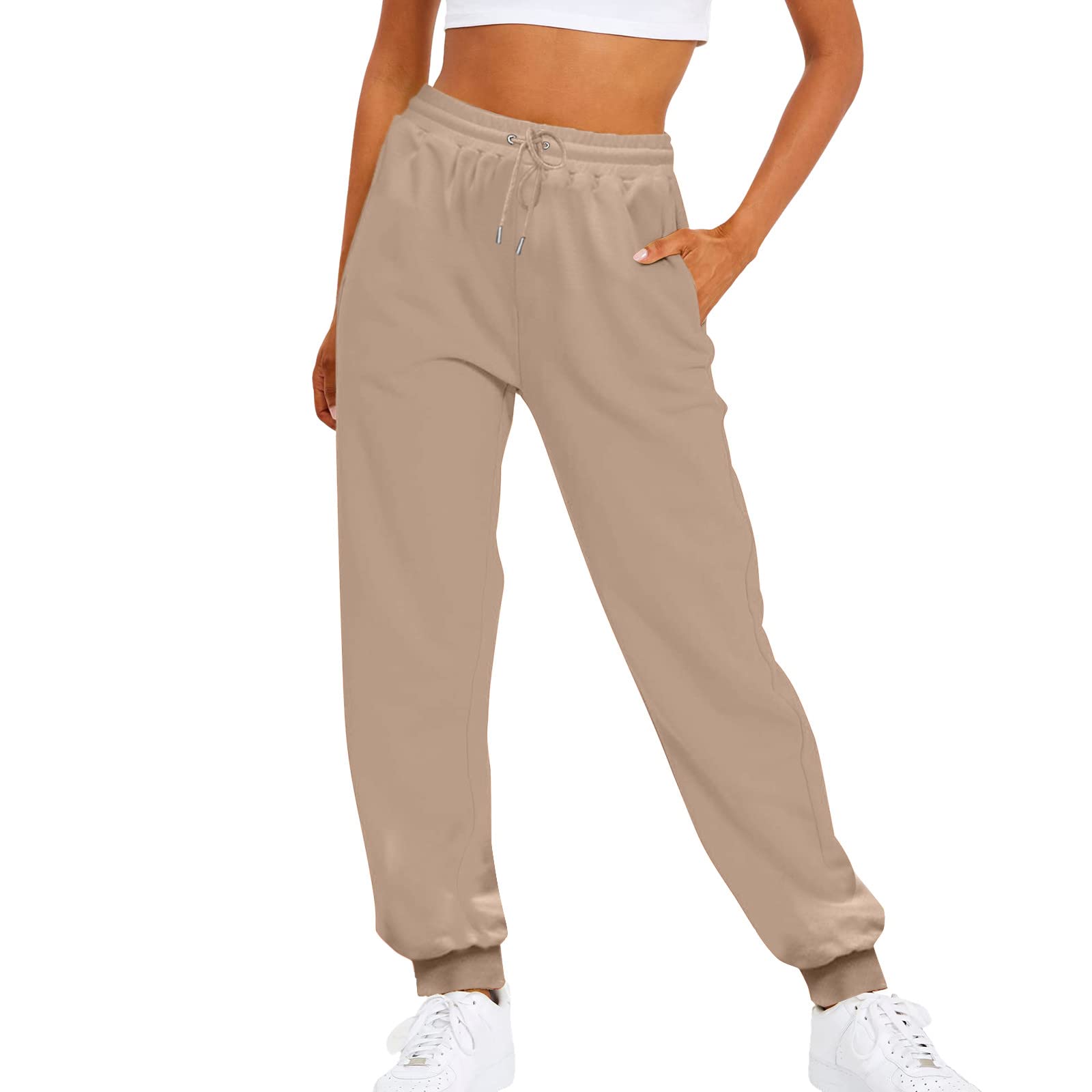 FAMOORE Corduroy Pants Women Ladies Solid Color Drawstring Elastic Waist Casual Loose Foot Fleece Pants for Women Casual