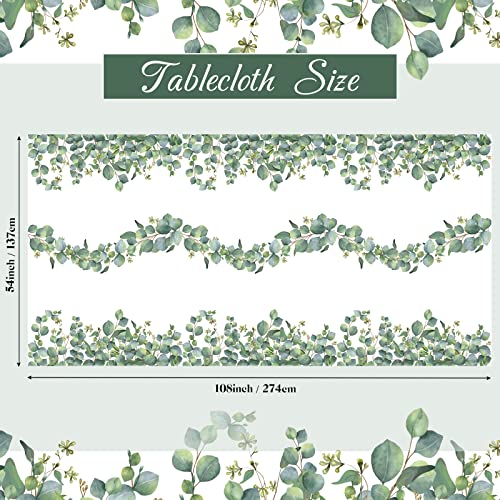 Remagr Eucalyptus Leaf Tablecloths Plastic Sage Greenery Table Cover Rectangle Disposable Green Leaves Cloths Decorations for Baby Bridal Shower Birthday Spring Summer Party, 108 x 54 Inch (3 Pcs