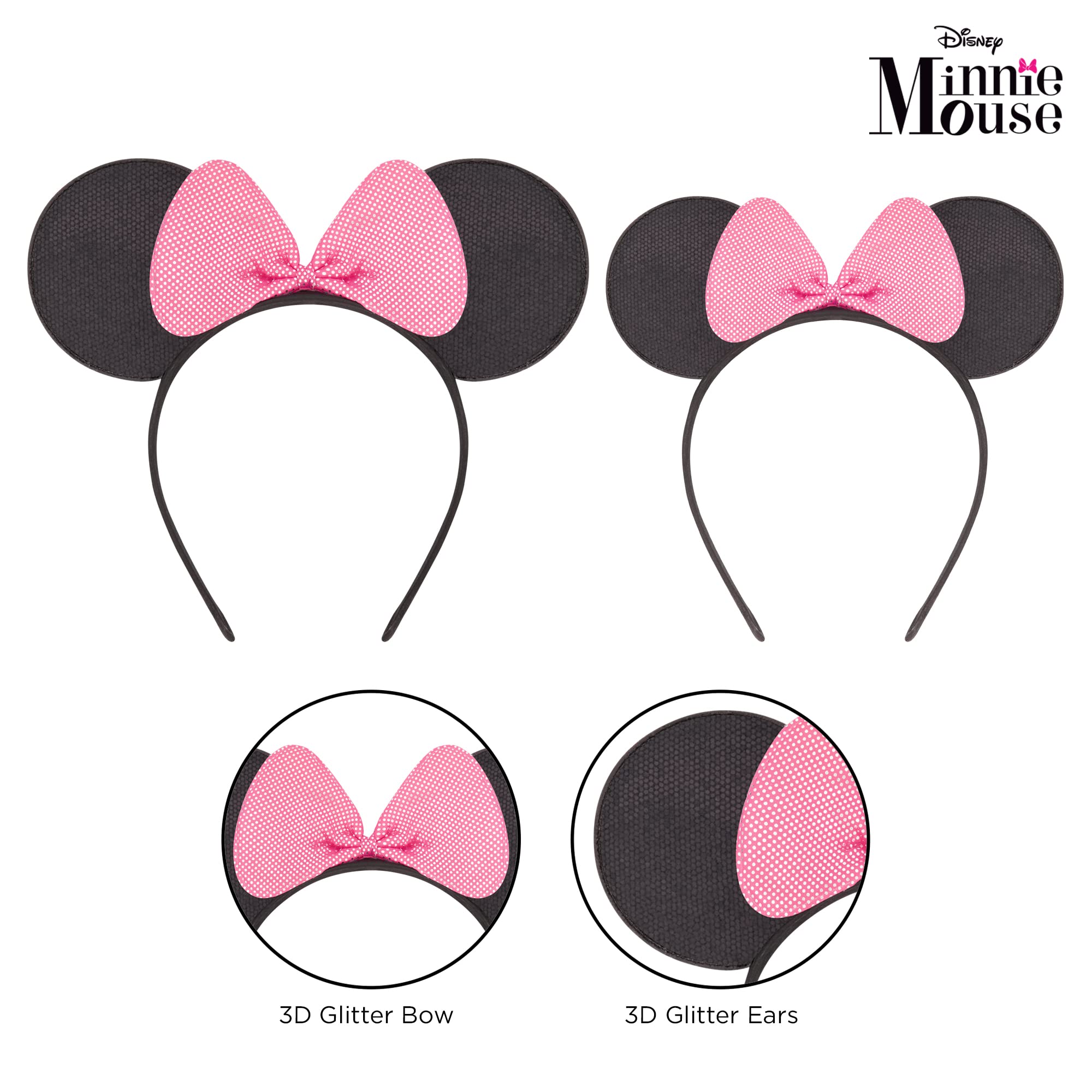 ABG Accessories Girls Minnie Mouse Ears Headbands, Set Of 2 For Mommy Me, Pink Glitter