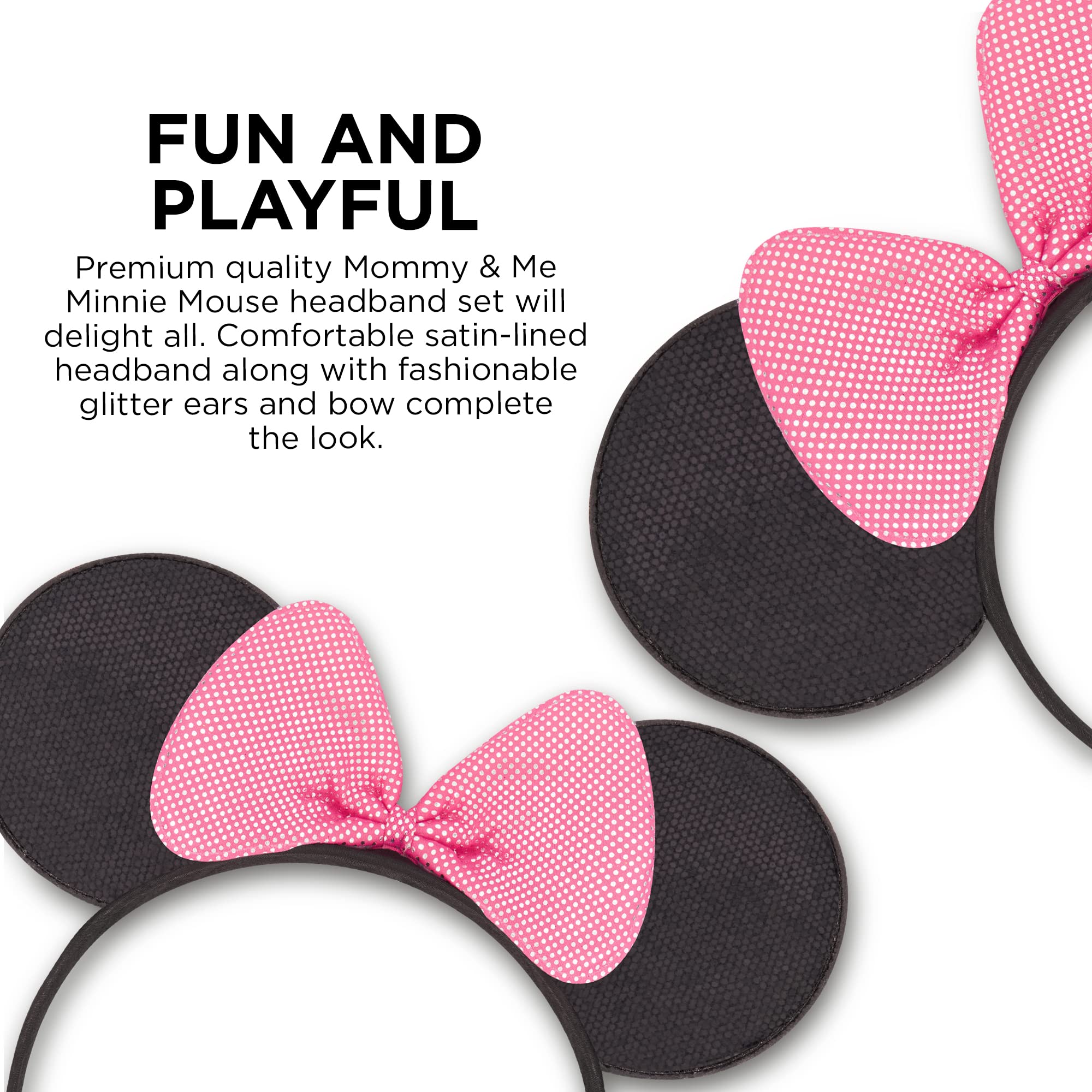 ABG Accessories Girls Minnie Mouse Ears Headbands, Set Of 2 For Mommy Me, Pink Glitter