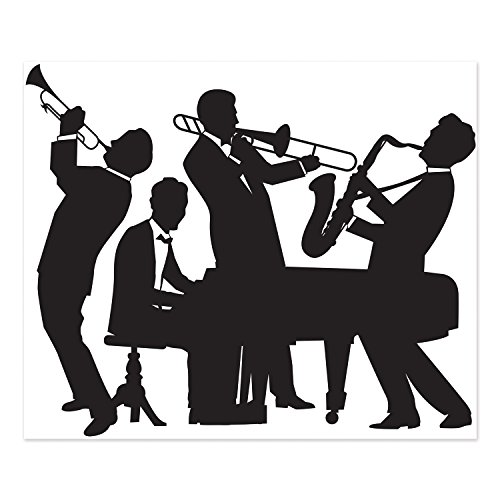 Beistle 20's Jazz Band Insta Mural Complete Wall Decoration Mardi Gras Music Party Supplies, 5' x 6', Black/White
