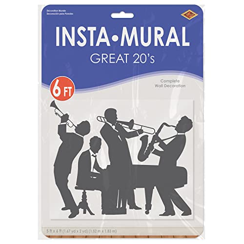 Beistle 20's Jazz Band Insta Mural Complete Wall Decoration Mardi Gras Music Party Supplies, 5' x 6', Black/White