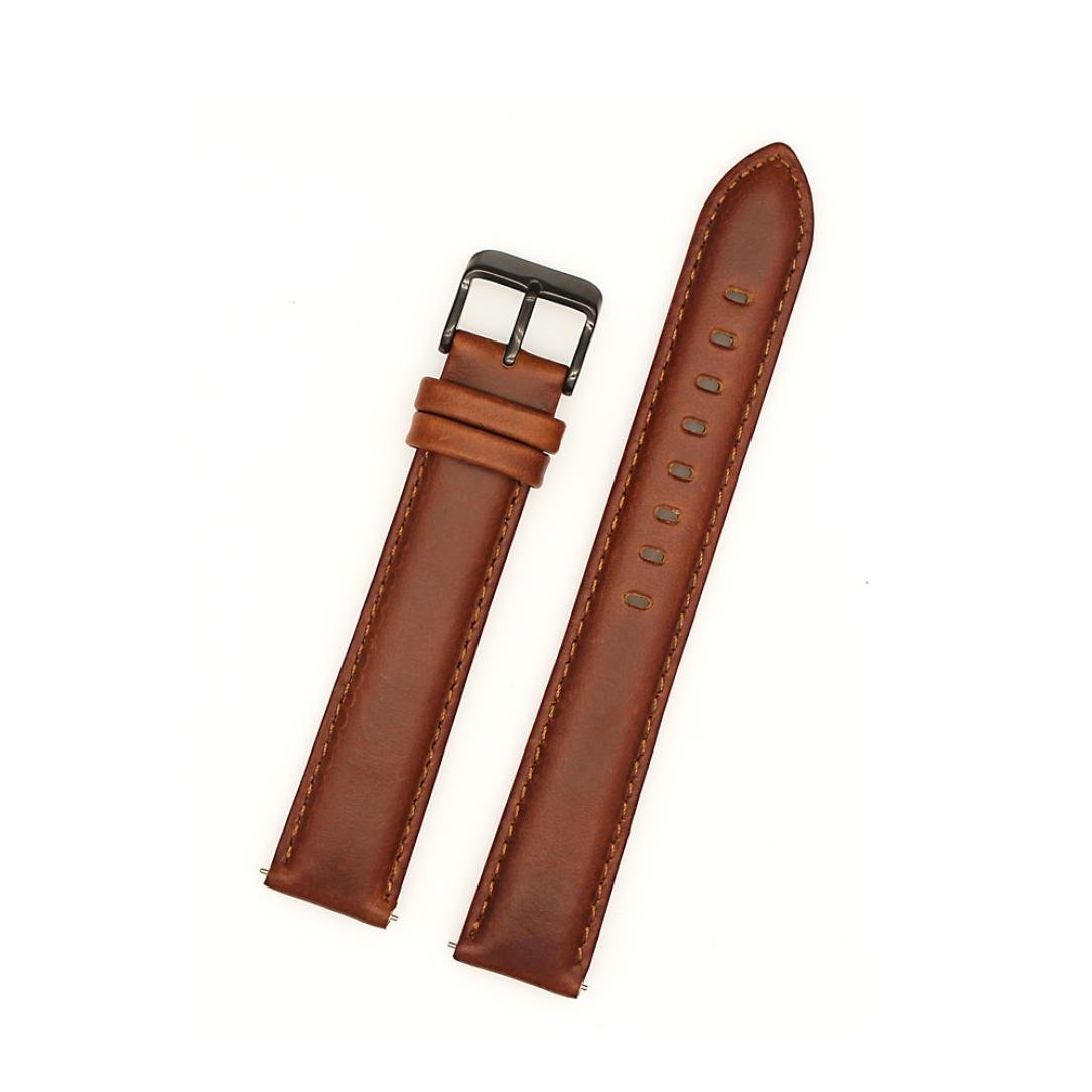 FimKaul 20mm Genuine Leather Watch Strap, Quick Release Strap Dark Brown Replacement WatchBand (Black)