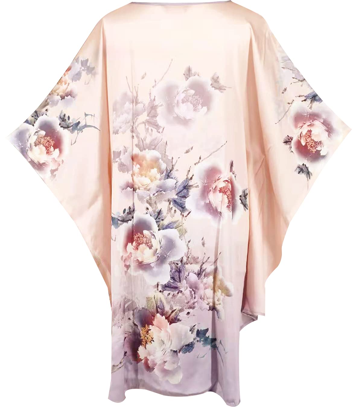 Kwedhonjh lady 100% silk pajamas, bat sleeve bathrobe - floral pattern (Anonymous flower light pink-1)