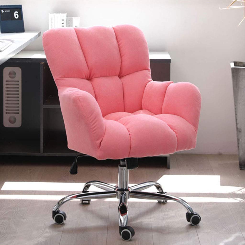 Home Office Chair Mid-Back with Ergonomic Back, Task Chair with Thick Cushion 360° Swivel Computer Chair for Bedroom Dining Living Room,Pink