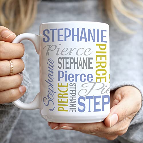 Let's Make Memories Personalized Your Name Signature Mug - Custom 15oz Coffee Mug - Pink/Teal