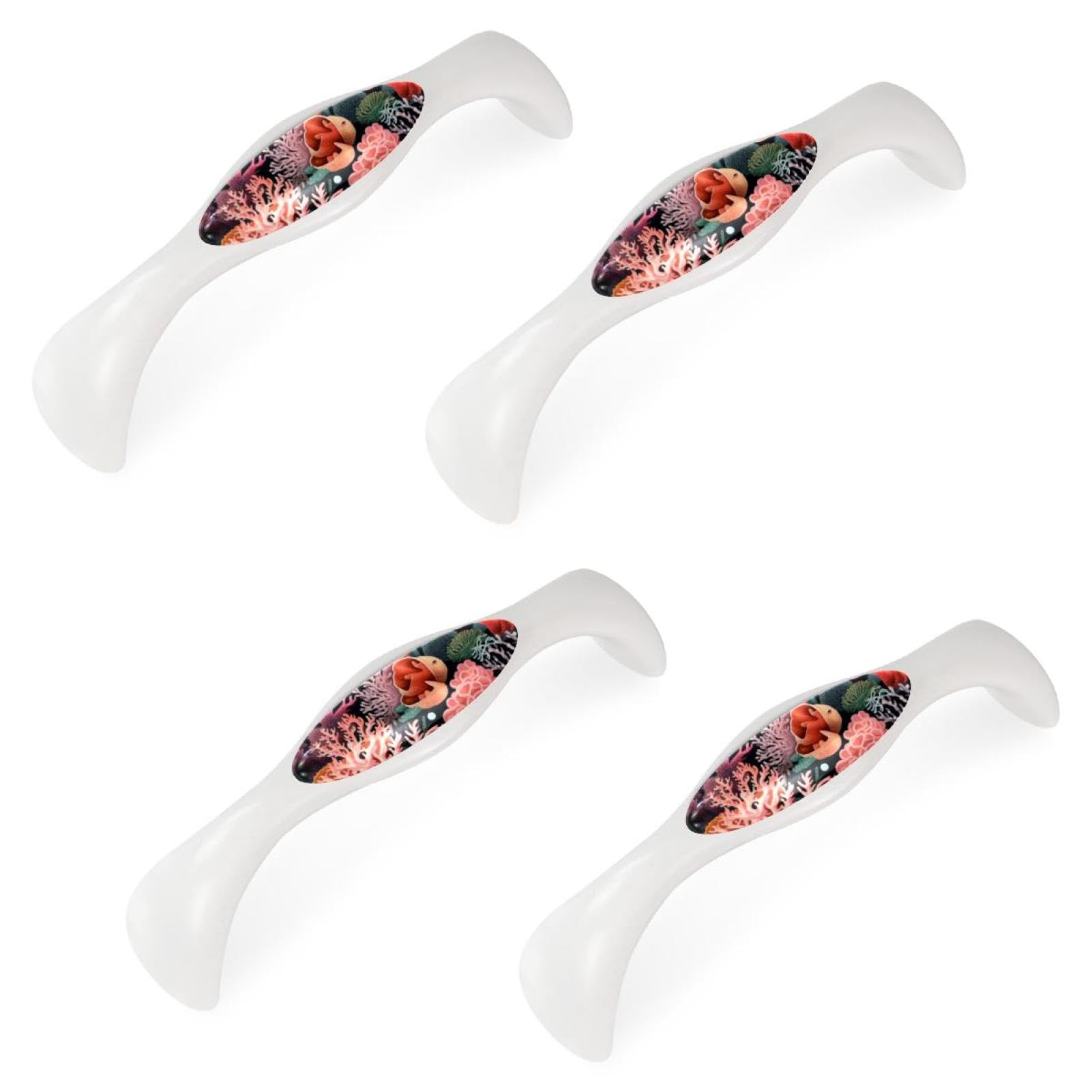 RODAILYCAY Coral 4 Packs Kitchen Drawer Pulls, Crystal Glass Cabinet Handles Pulls, Cupboard Door Knobs, Kitchen Hardware Pulls for Dresser Drawers
