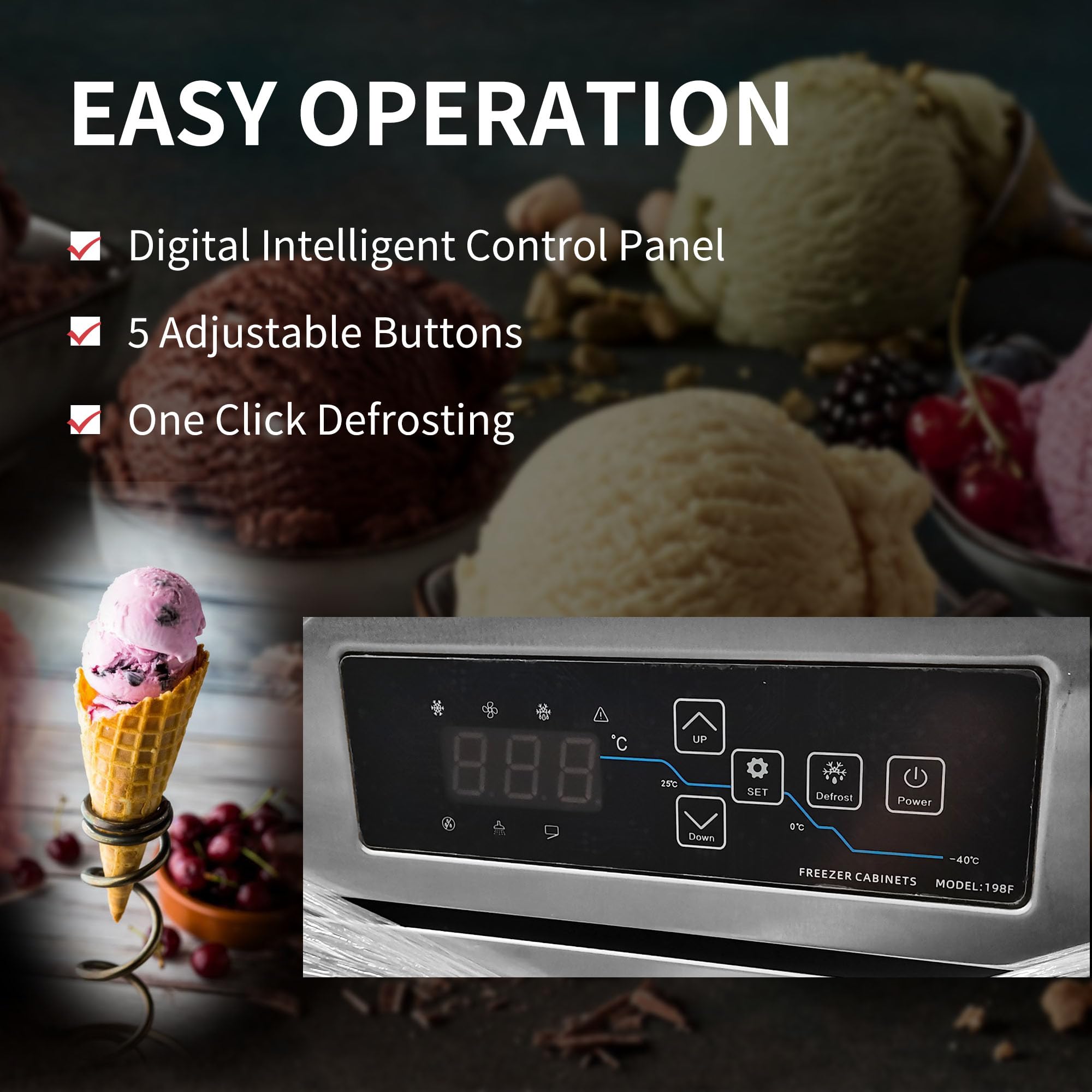 Yovtekc 32L Mini Gelato Blast Freezer, Batch Freezer, Blast Chiller Freezer, Tabletop Hard Ice Cream Freezer, Food Chilling Freezing, One Click Defrosting for Ice Cream Gelato, 290W 110V