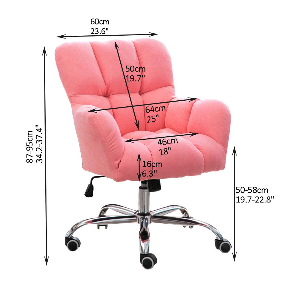 Home Office Chair Mid-Back with Ergonomic Back, Task Chair with Thick Cushion 360° Swivel Computer Chair for Bedroom Dining Living Room,Pink