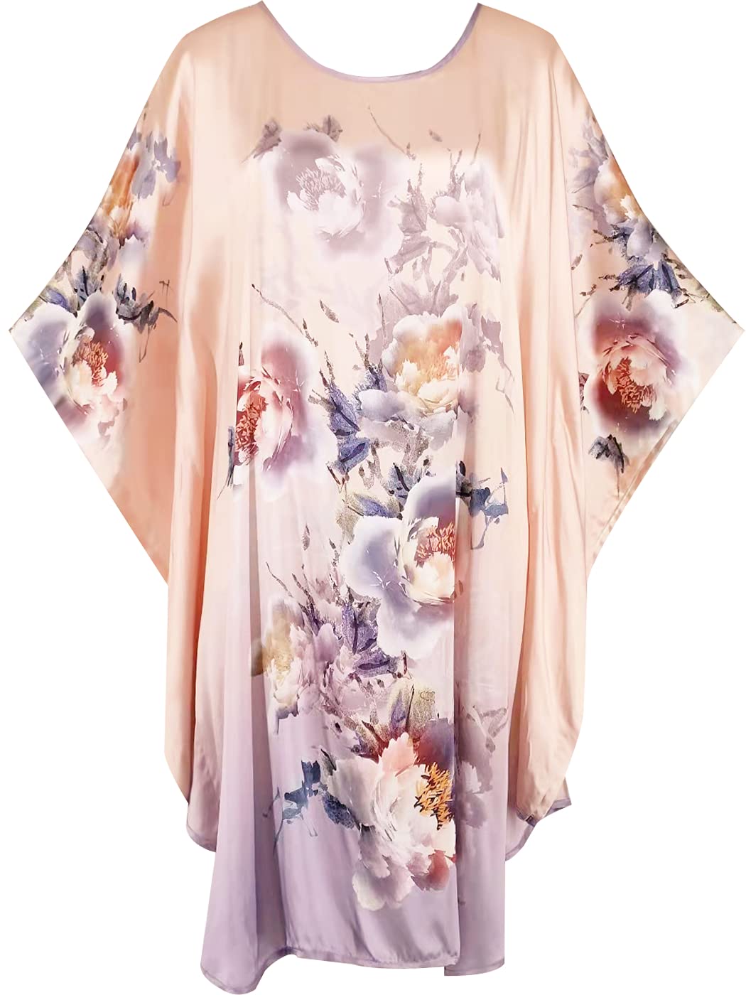 Kwedhonjh lady 100% silk pajamas, bat sleeve bathrobe - floral pattern (Anonymous flower light pink-1)