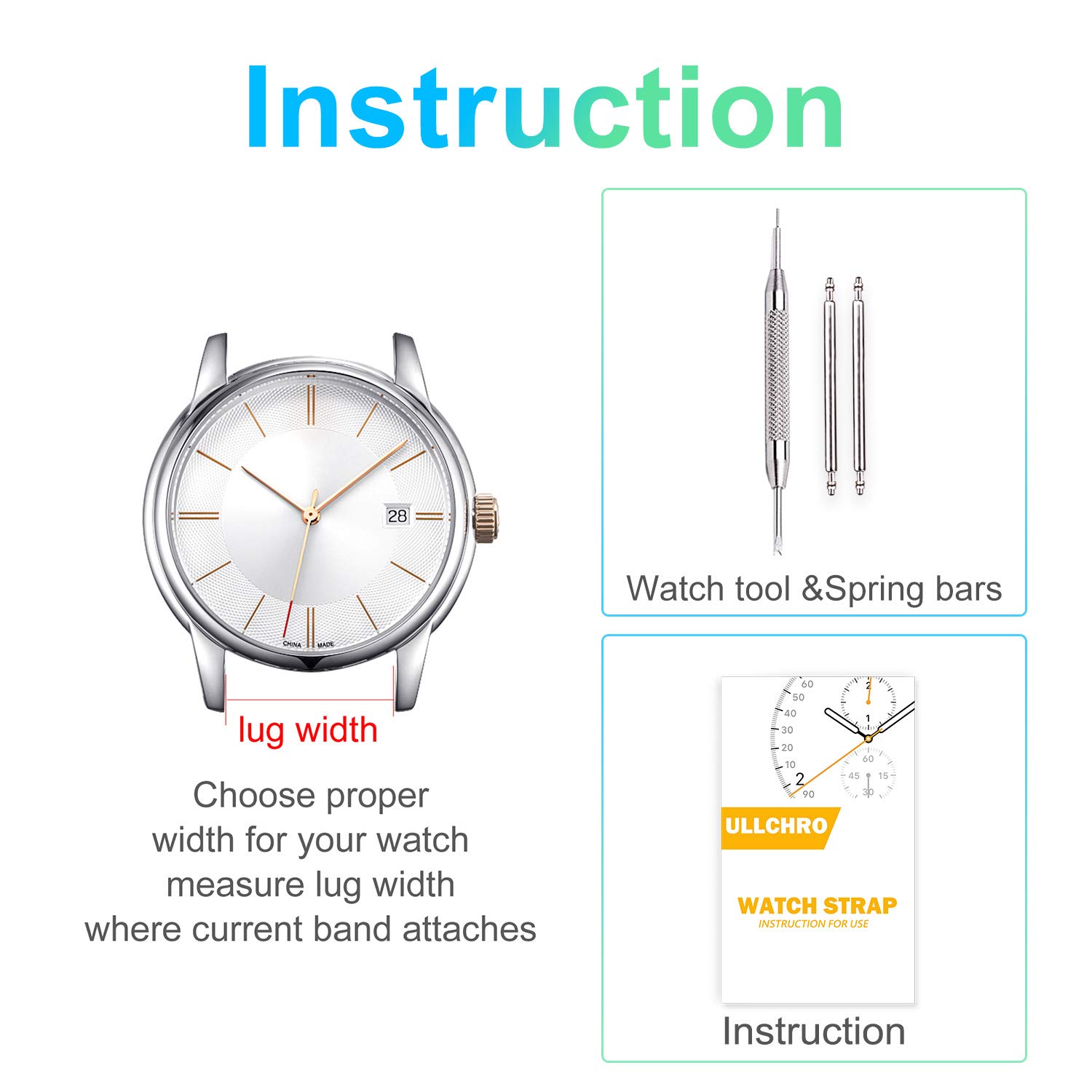 ULLCHRO Silicone Watch Strap Replacement Rubber Watch Band Waterproof Stripe Pattern - 16mm, 18mm, 20mm, 22mm, 24mm Watch Bracelet with Stainless Steel Deployment Buckle (16mm, Blue)