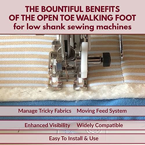 Madam Sew Open Toe Walking Foot for Quilting and Sewing | Stitch Through Multiple Layers and Match Prints | Compatible with Low-Shank Sewing Machine | Brother, Singer, Janome, Babylock & More