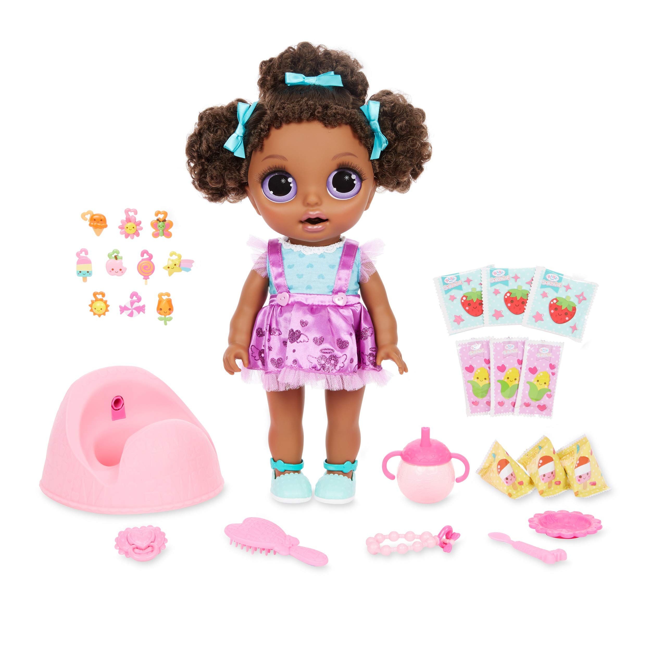 BABY born Magic Potty Doll Pees Glitter & Poops Surprise Charms, Purple Eyes