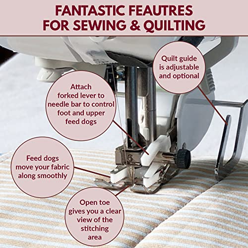 Madam Sew Open Toe Walking Foot for Quilting and Sewing | Stitch Through Multiple Layers and Match Prints | Compatible with Low-Shank Sewing Machine | Brother, Singer, Janome, Babylock & More