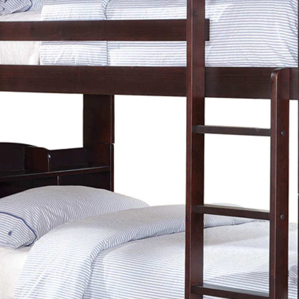 Benjara Arched Panel Design Twin Bunk Bed with Bookcases, Brown