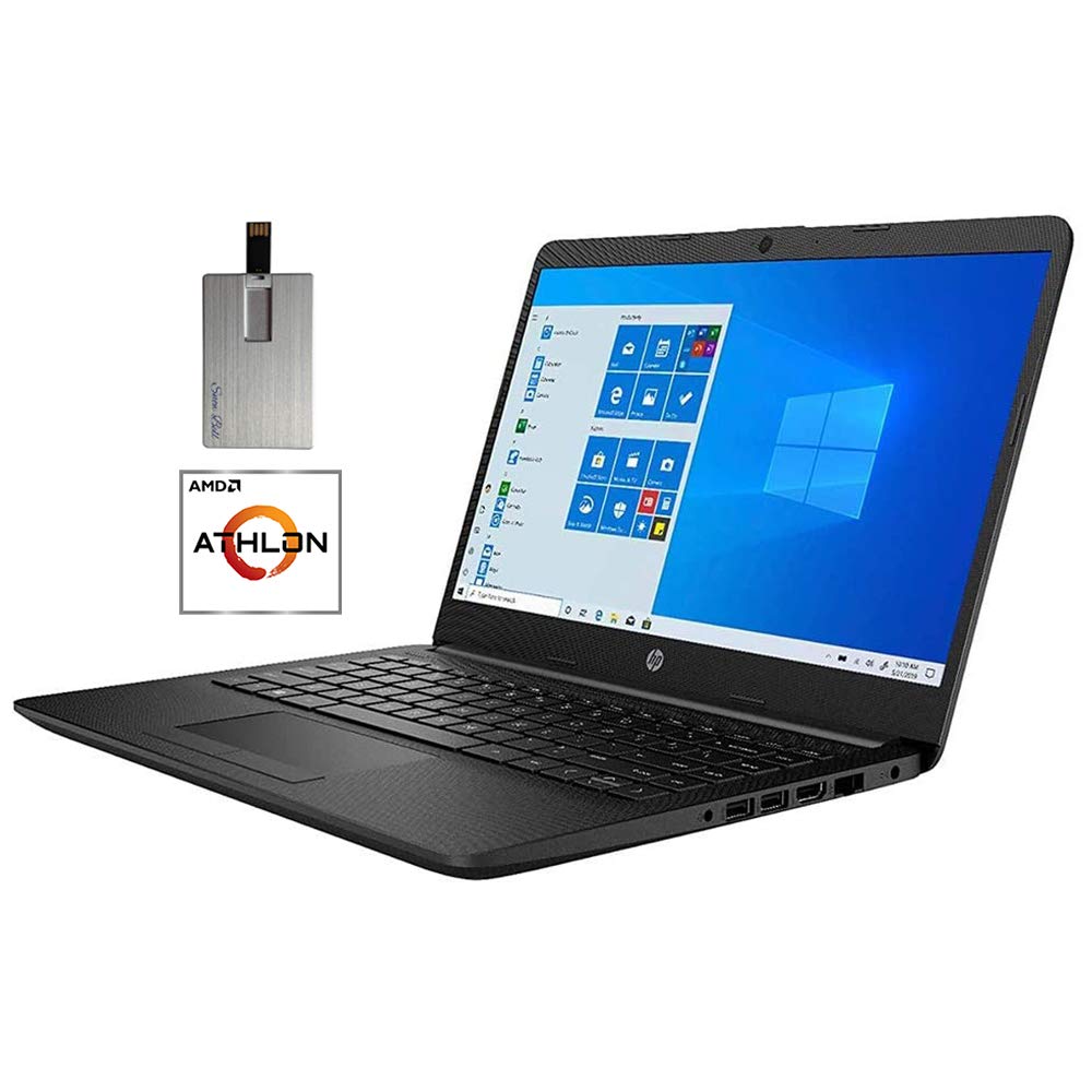 HP 2021 Pavilion 14" HD Display Laptop Computer, AMD Athlon Silver 3050U Processor, 8GB DDR4 RAM, 256GB SSD, AMD Radeon Graphics, Webcam, Stereo Speakers, Windows 10, Black, 32GB SnowBell USB Card