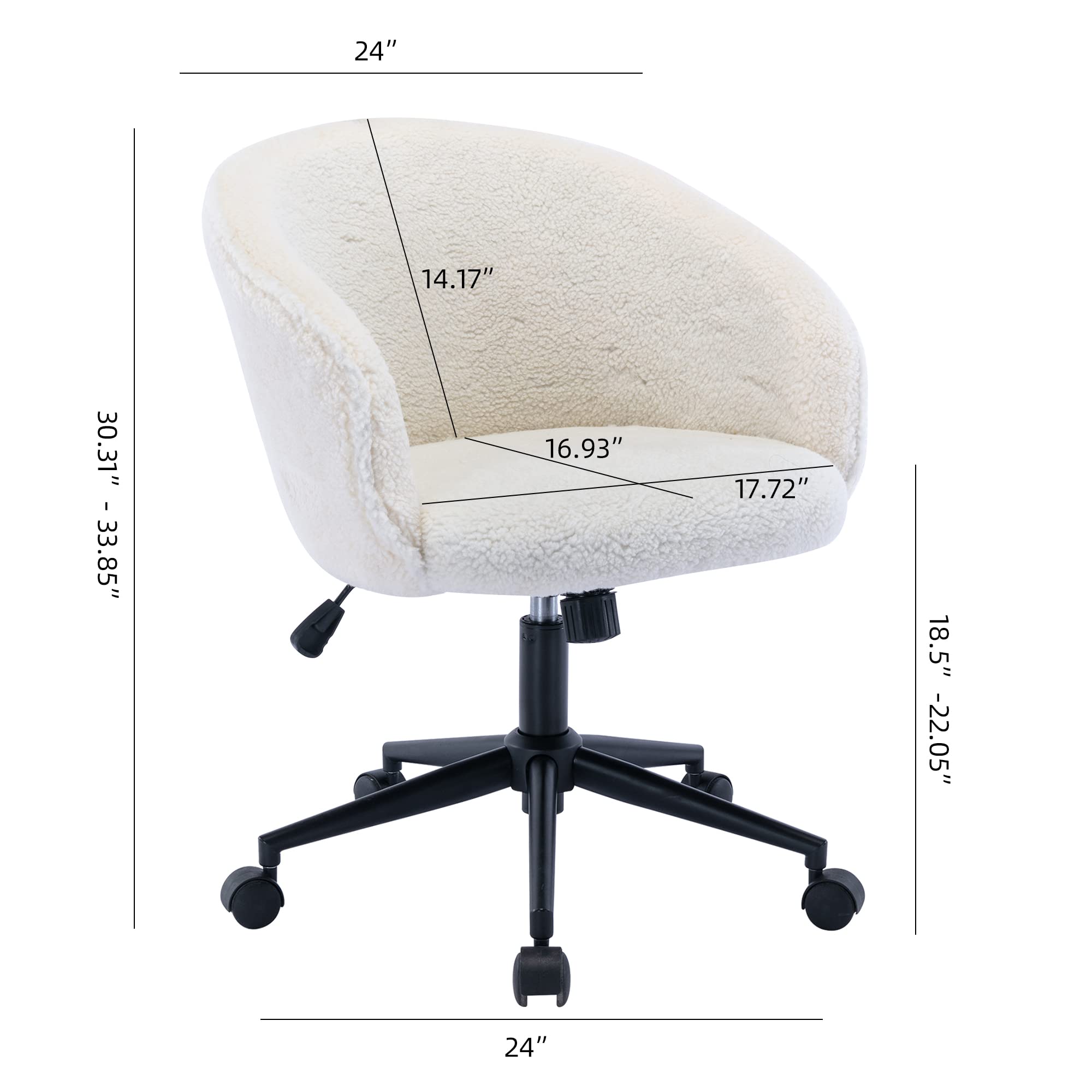 TURRIDU Faux Fur Accent Chair, Swivel Office Chair, Upholstered Living Room Chair with Arm and Back, Height Adjustable, Back Angle Adjust from 90° to 120°