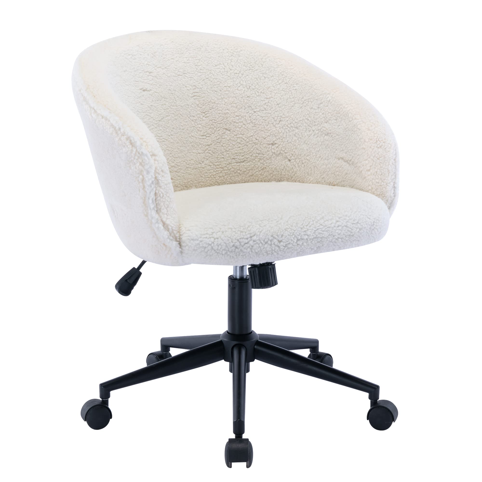 TURRIDU Faux Fur Accent Chair, Swivel Office Chair, Upholstered Living Room Chair with Arm and Back, Height Adjustable, Back Angle Adjust from 90° to 120°