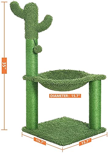 Catinsider 35 Inches Cactus Cat Tree with Hammock and Full Wrapped Sisal Scratching Post for Cats Brown Large
