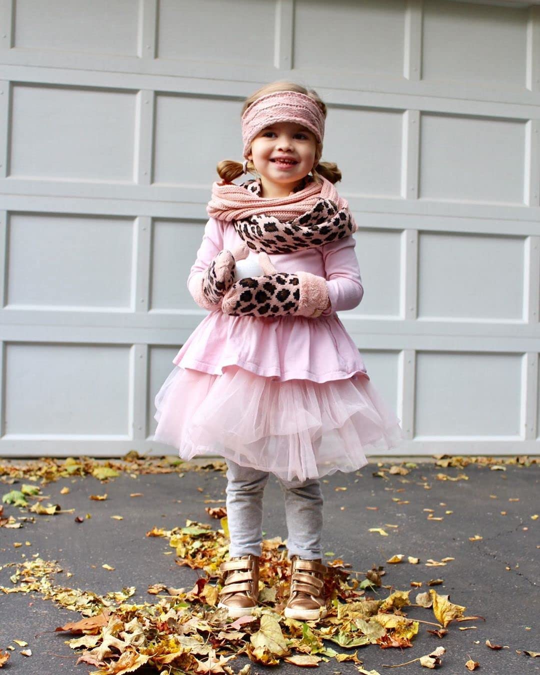 Funky Junque Toddler Girl Winter Headband Fleece Lined Knit Ear Warmer Head Wrap - Indi Pink (Ribbed Knit)