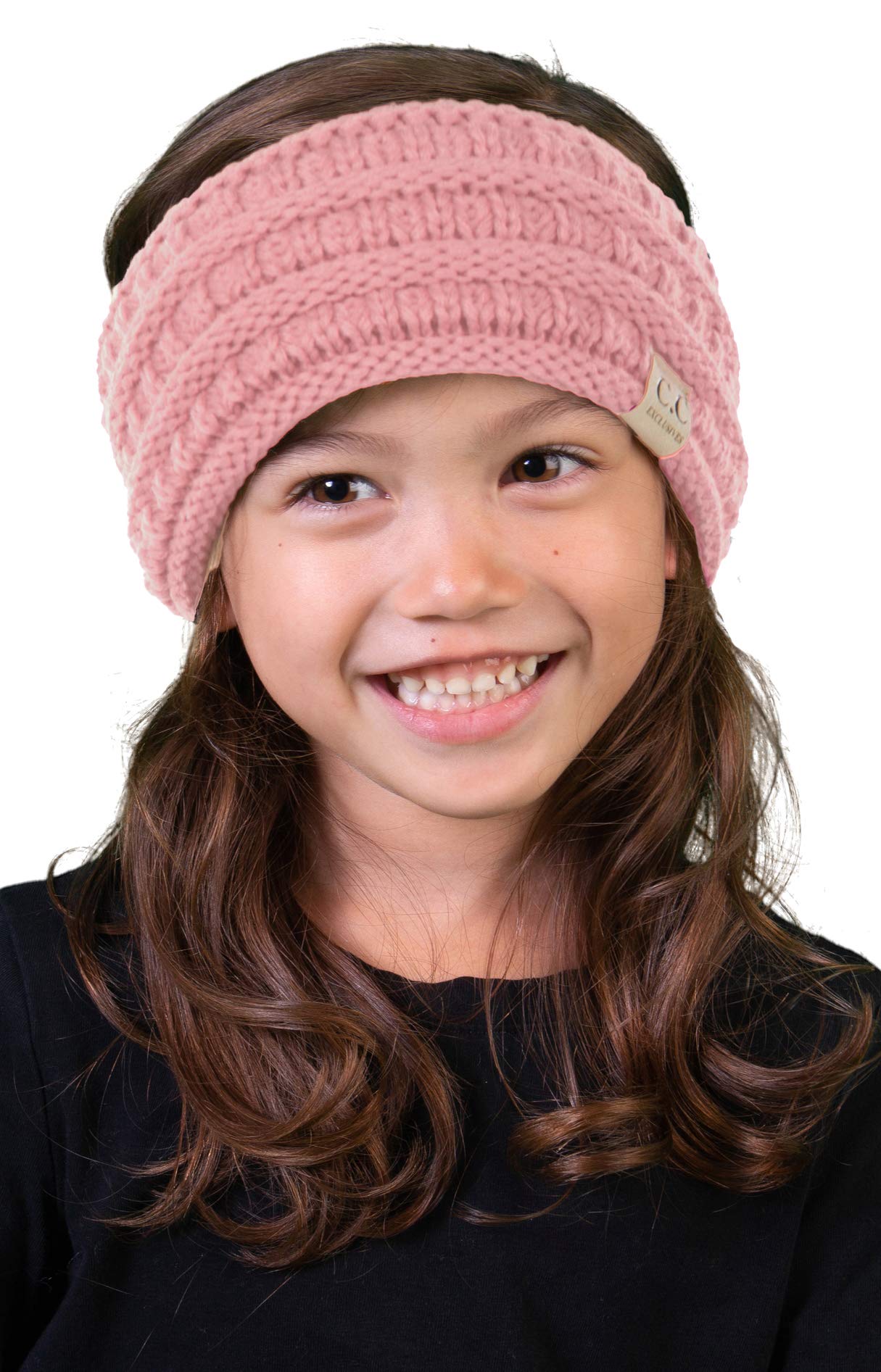 Funky Junque Toddler Girl Winter Headband Fleece Lined Knit Ear Warmer Head Wrap - Indi Pink (Ribbed Knit)