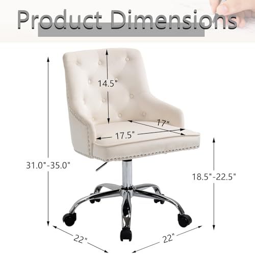 ATTICA Home Office Desk Chair with Soft Foam Seat Cushion 360 Degree Swivel and Rivets Design, Velvet Office Chair(White)