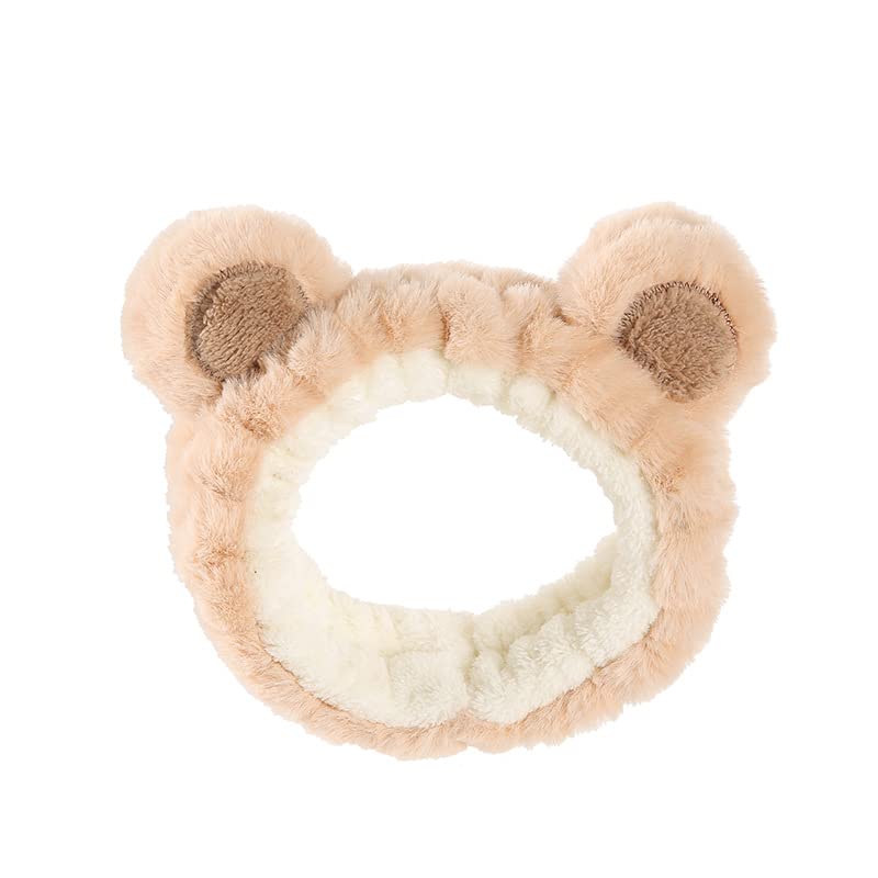 Hofar Hairband, 8 Count Bear-Brown Coral Fleece Hair Accessories with Cute Bear Ears, Practical Headband for Face Makeup, Costume Parties, Women, Girls, Unisex, Adult