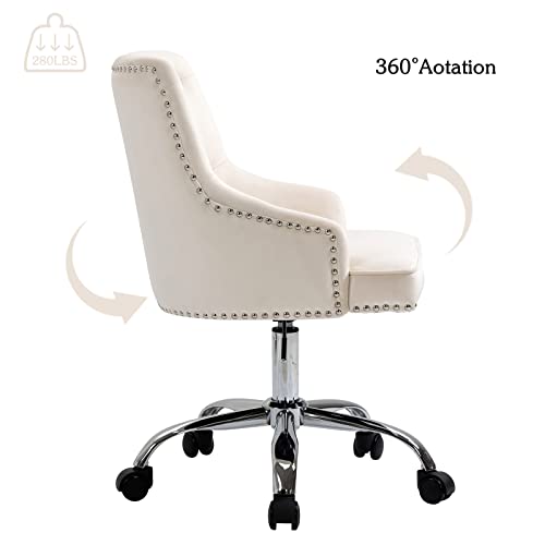 ATTICA Home Office Desk Chair with Soft Foam Seat Cushion 360 Degree Swivel and Rivets Design, Velvet Office Chair(White)