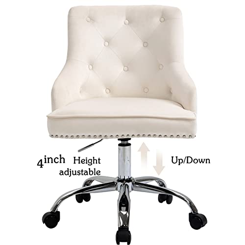 ATTICA Home Office Desk Chair with Soft Foam Seat Cushion 360 Degree Swivel and Rivets Design, Velvet Office Chair(White)