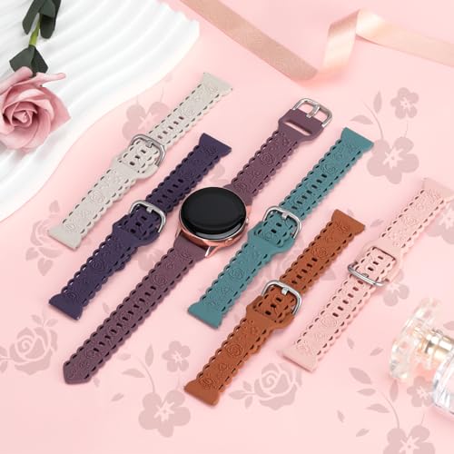 3 Pack Lace Floral Engraved Bands Compatible with Samsung Galaxy Watch 6 5 4 40mm 44mm Women,galaxy Watch 5 Pro 45mm,galaxy active 2,Galaxy Watch 3,20mm Hollow-out Embossed Flower Silicone Sport Strap