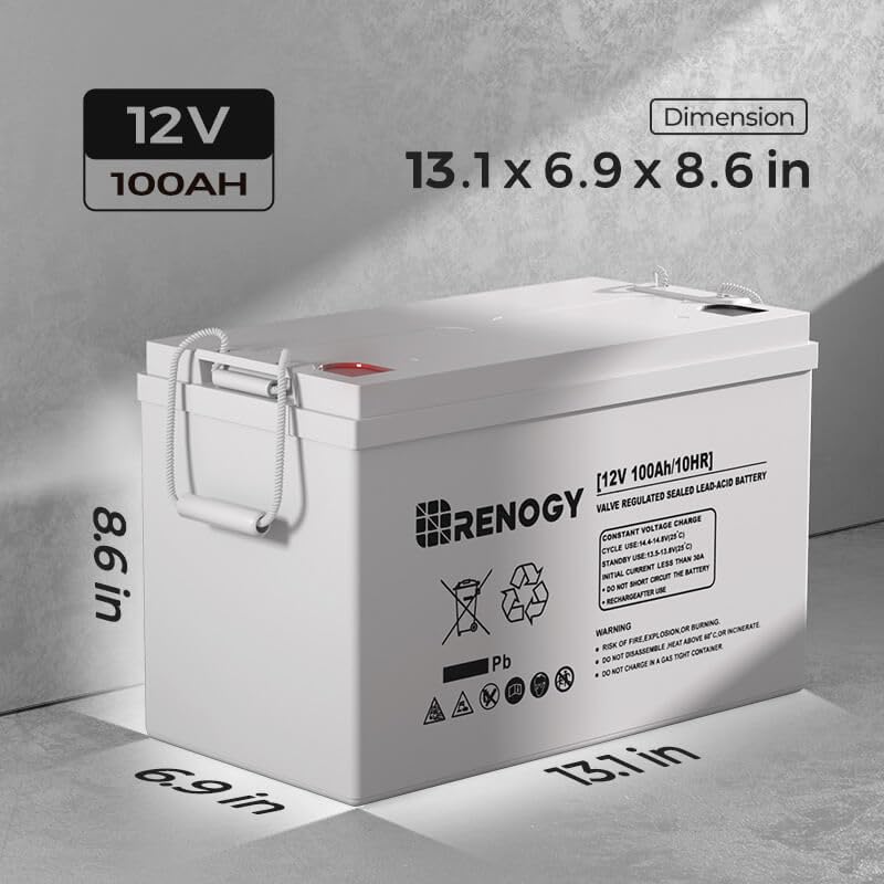 Renogy Deep Cycle AGM Battery 2-Pack 12 Volt 100Ah, 3% Self-Discharge Rate, 2000A Max Discharge Current, Safe Charge Most Home Appliances for RV, Camping, Cabin, Marine and Off-Grid System