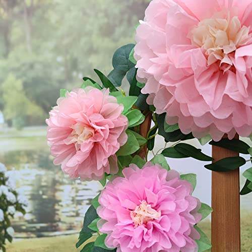 Mybbshower Pinks Flowers Decoration (11''-7'' Assorted) 6 pcs Artificial Tissue Paper Peony Nursery Wall Bridal Shower Centerpiece Baby Girl Birthday Tea Party