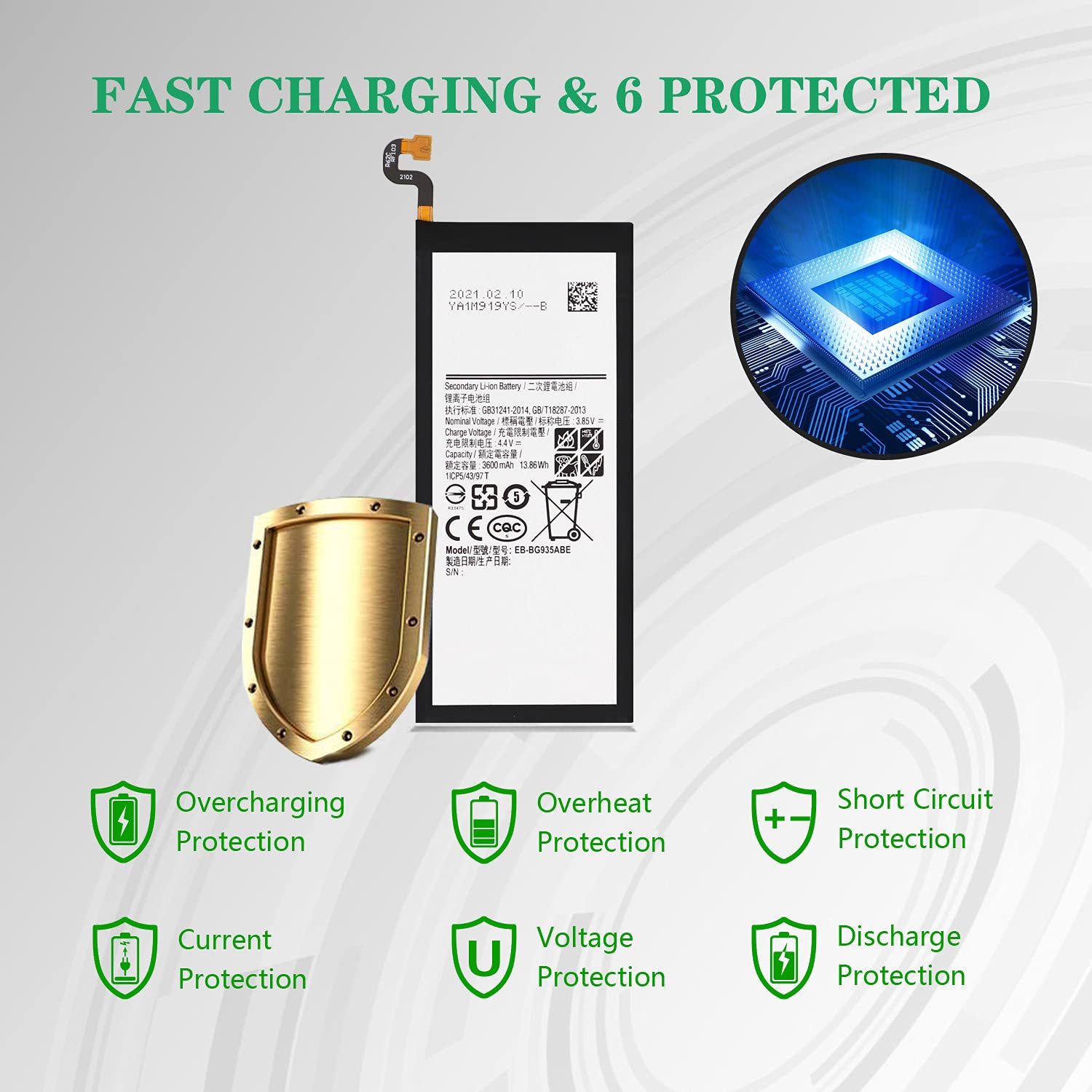 ASDAWN EB-BG935ABE Battery for Samsung Galaxy S7 Edge, Galaxy S7 Edge SM-G935 G935A/T/P/V with Back Cover Adhesive+Battery Adhesive+Tools+Installation Instruction(Back Glass Not Included)
