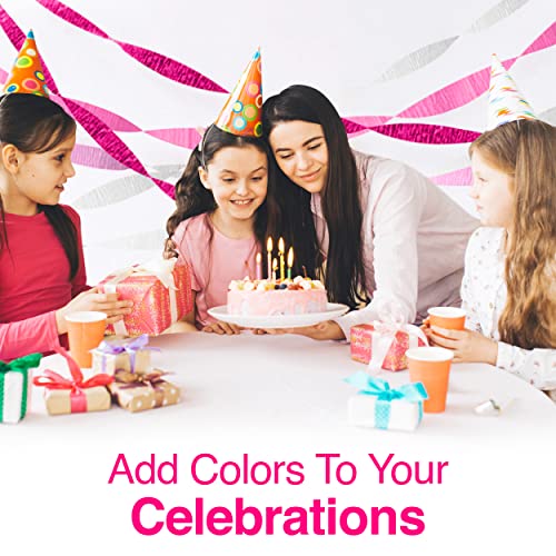 Pink Crepe Paper Streamers, Pink Party Decorations - 8 Large Rolls, 2in x 120ft Each Roll - Decorative Creped Roll for Birthday, Festival, Wedding, Backdrop or Photo Booth Decoration and Flower Making