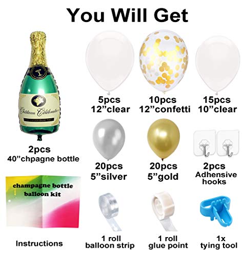 Champagne Bottle Balloon Kit, 2Pcs 40" Champagne Bottle Balloon & 70Pcs Assorted Balloons Ideal for Wedding Birthday Bachelorette Bridal Shower Party Decorations