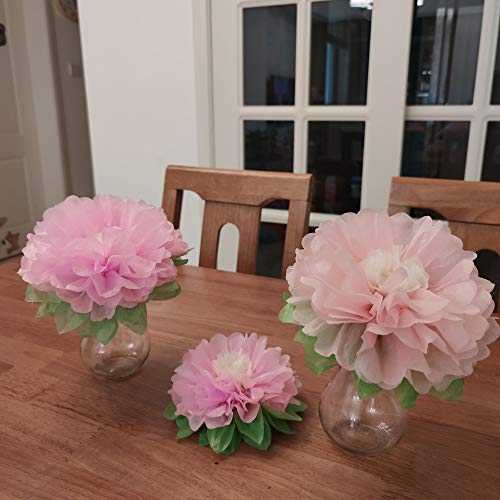 Mybbshower Pinks Flowers Decoration (11''-7'' Assorted) 6 pcs Artificial Tissue Paper Peony Nursery Wall Bridal Shower Centerpiece Baby Girl Birthday Tea Party